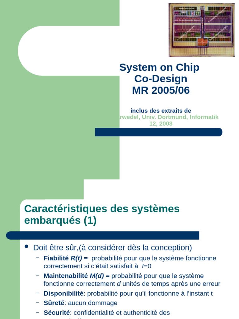 Caractéristiques et Conception des Systèmes Embarqués | PDF ...