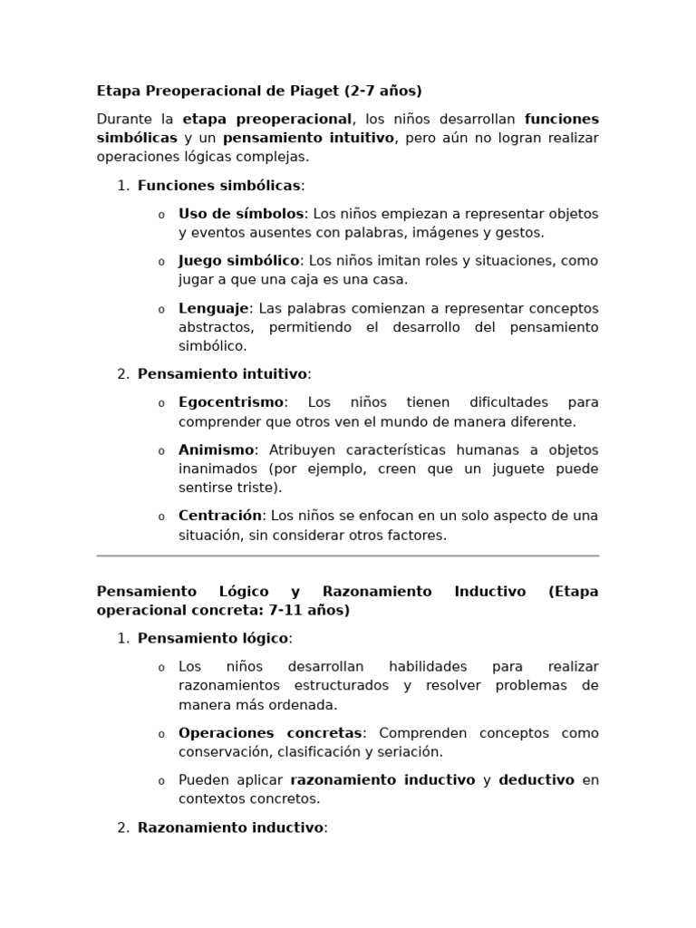 Etapa Preoperacional de Piaget | PDF | Pensamiento | Razonamiento deductivo
