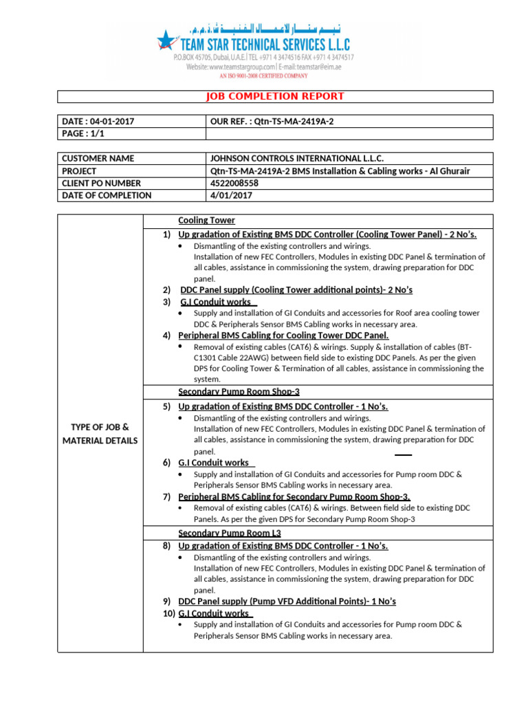 Al Gurair Job Completion Report-1 | PDF | Machines | Electrical Engineering