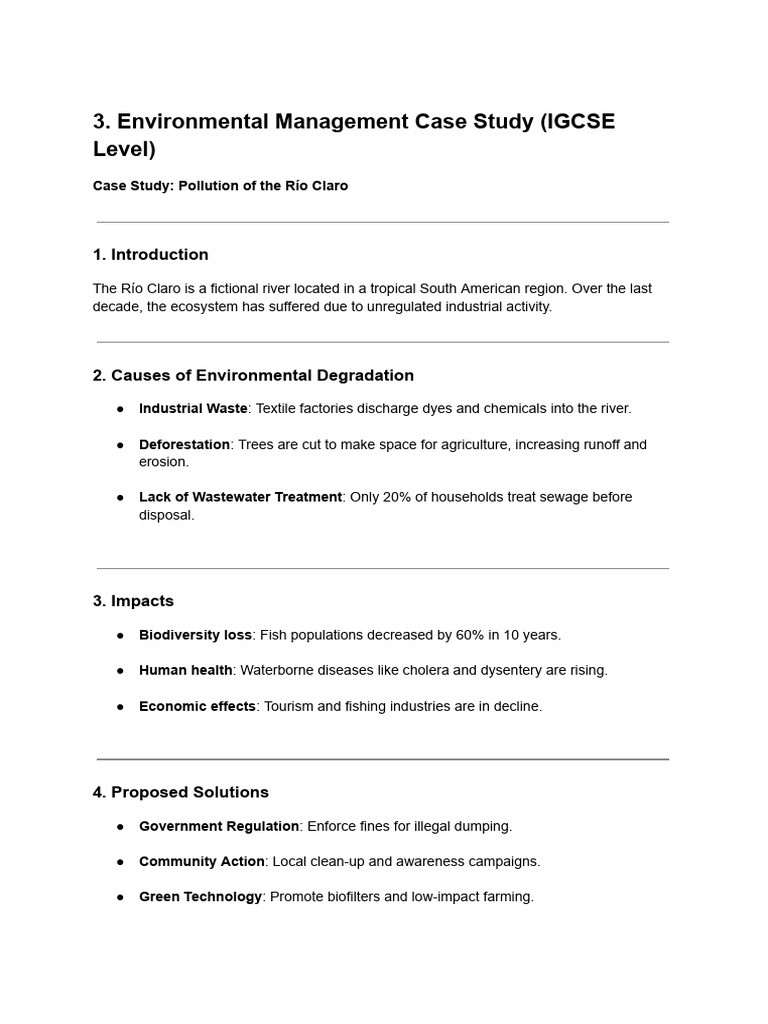 Environmental Management Case Study (IGCSE Level) | PDF