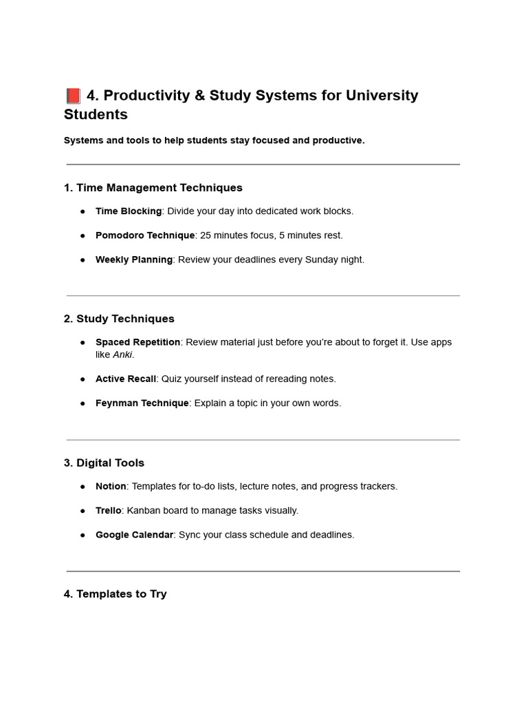 Productivity Systems for University Students | PDF