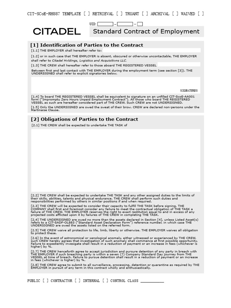 Citadel Standard Contract of Employment 2.0-Form-Fillable | PDF ...