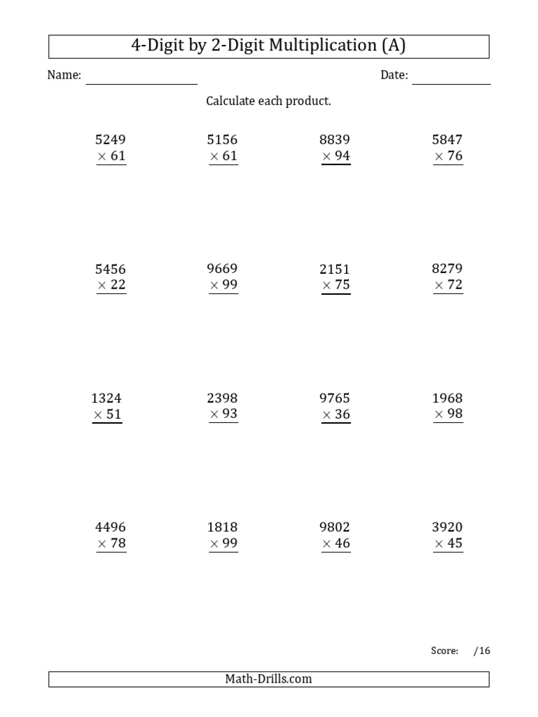 4 Digit by 2 Digit Multiplication | PDF