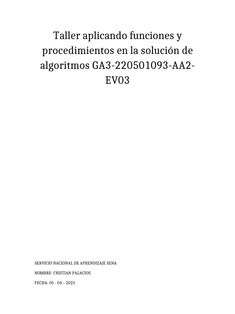 Taller Aplicando Funciones y Procedimientos en La Solución de ...
