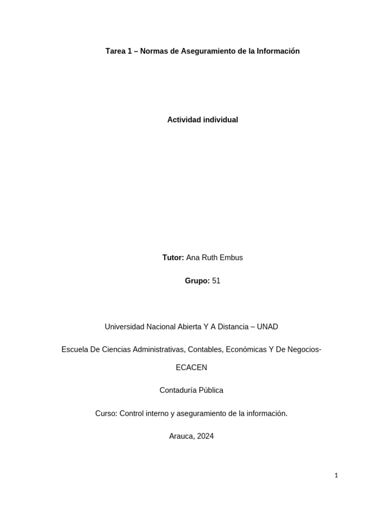 Tarea 1 - Control Interno y Seguridad | PDF | Auditoría | Business