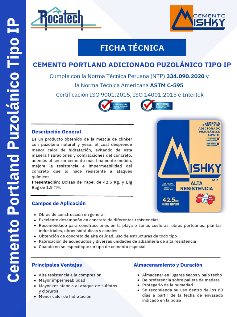 Ficha Técnica Cemento Tipo IP | PDF | Cemento | Hormigón