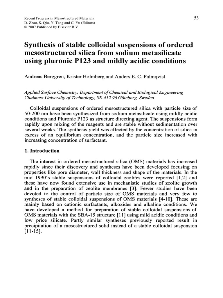 Synthesis of stable colloidal suspensions of silica from sodium ...