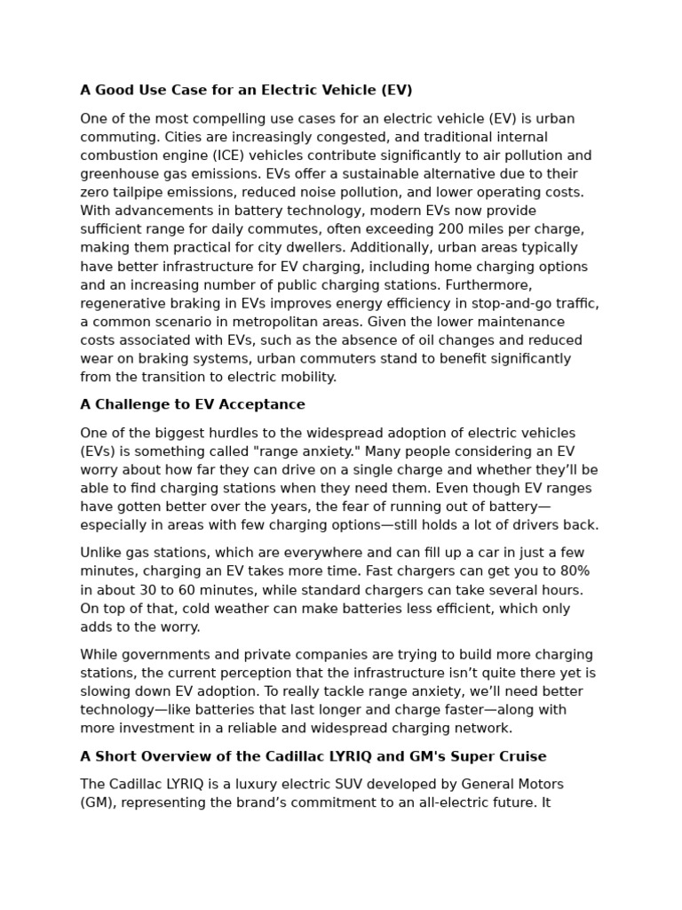 A Good Use Case For An Electric Vehicle | PDF | Electric Vehicle | Vehicles