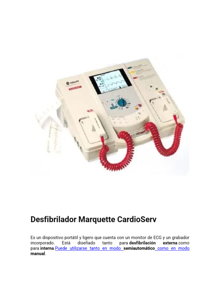 9.2 Ficha Tecnica Desfibrilador Marquette CardioServ | PDF
