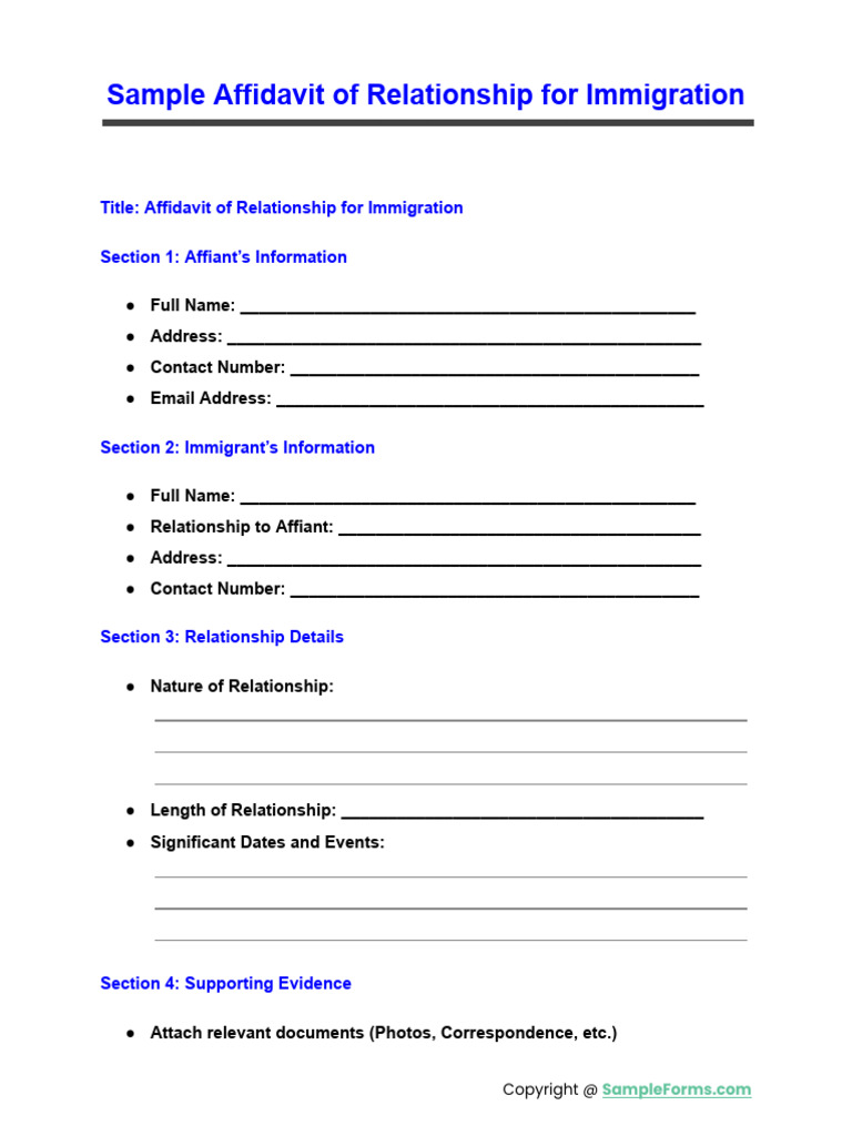 Sample Affidavit of Relationship For Immigration | PDF