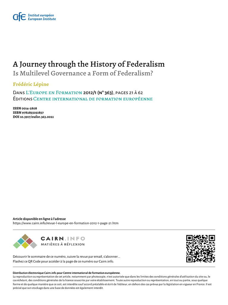 A journey through the history of federalism | PDF | Thought | Federalism
