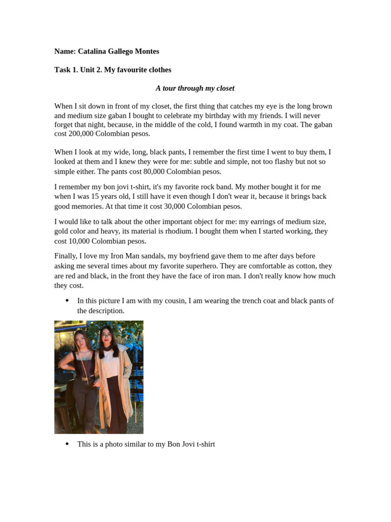 Task 1. Unit 2. My Favourite Clothes | PDF