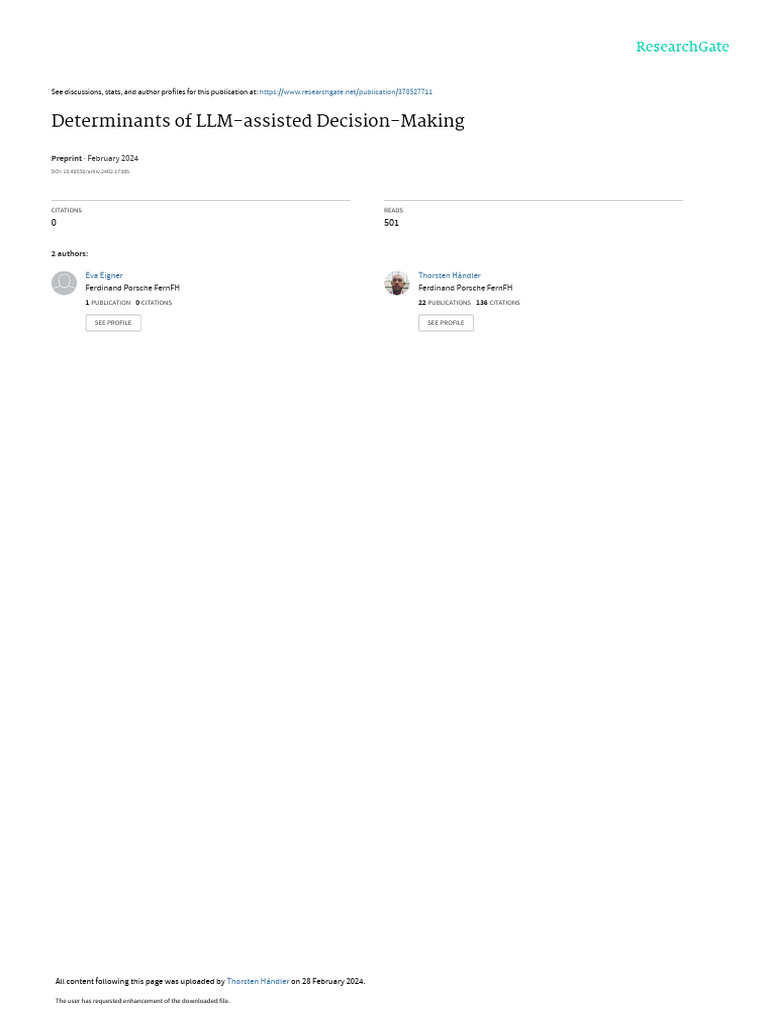 Handler - 2024 - Determinants of Llm-Assisted Decision-Making | PDF | Decision Making ...