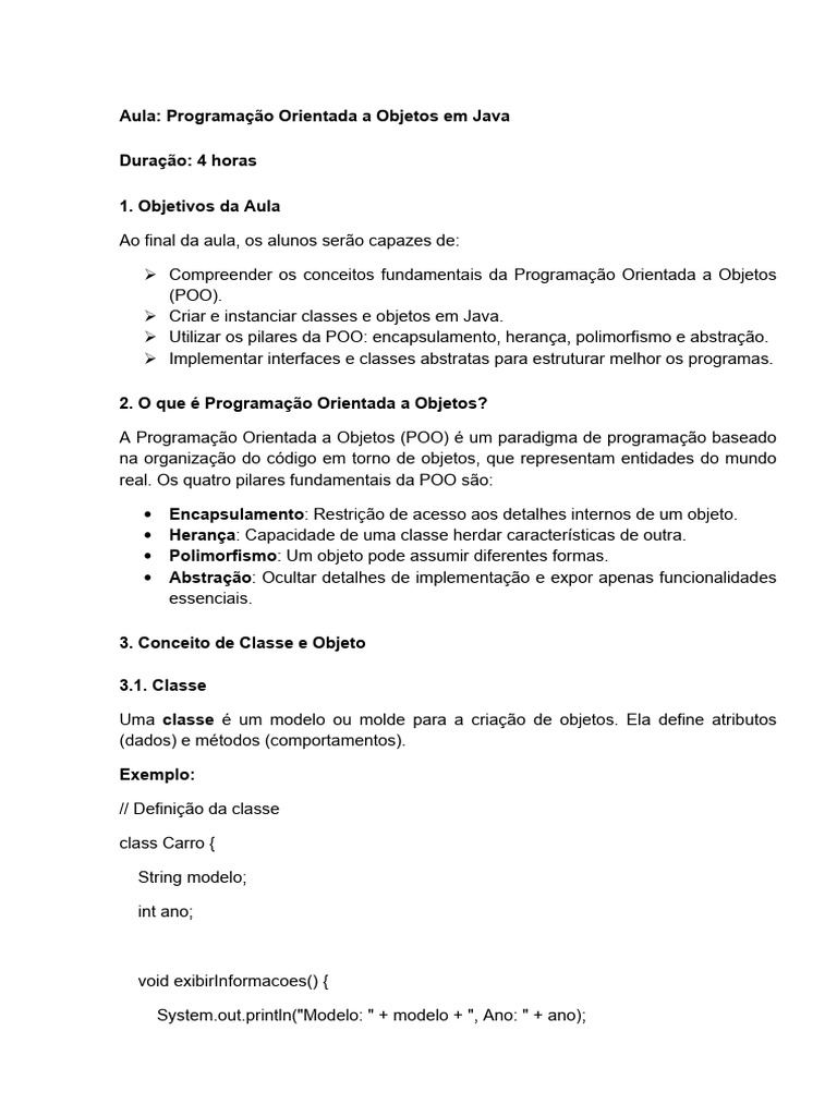 Classe #1 COnceitos Fundamentais POO Java | PDF | Classe (programação ...