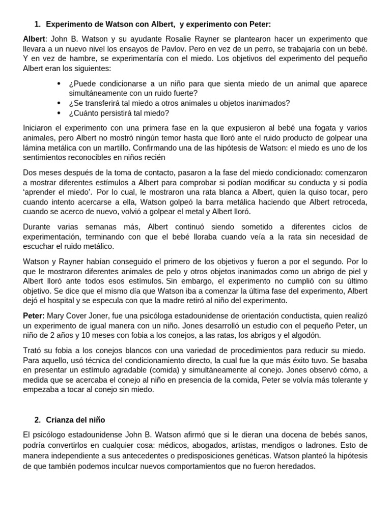 experimentos del conductismo | PDF | Behaviorismo | Comportamiento