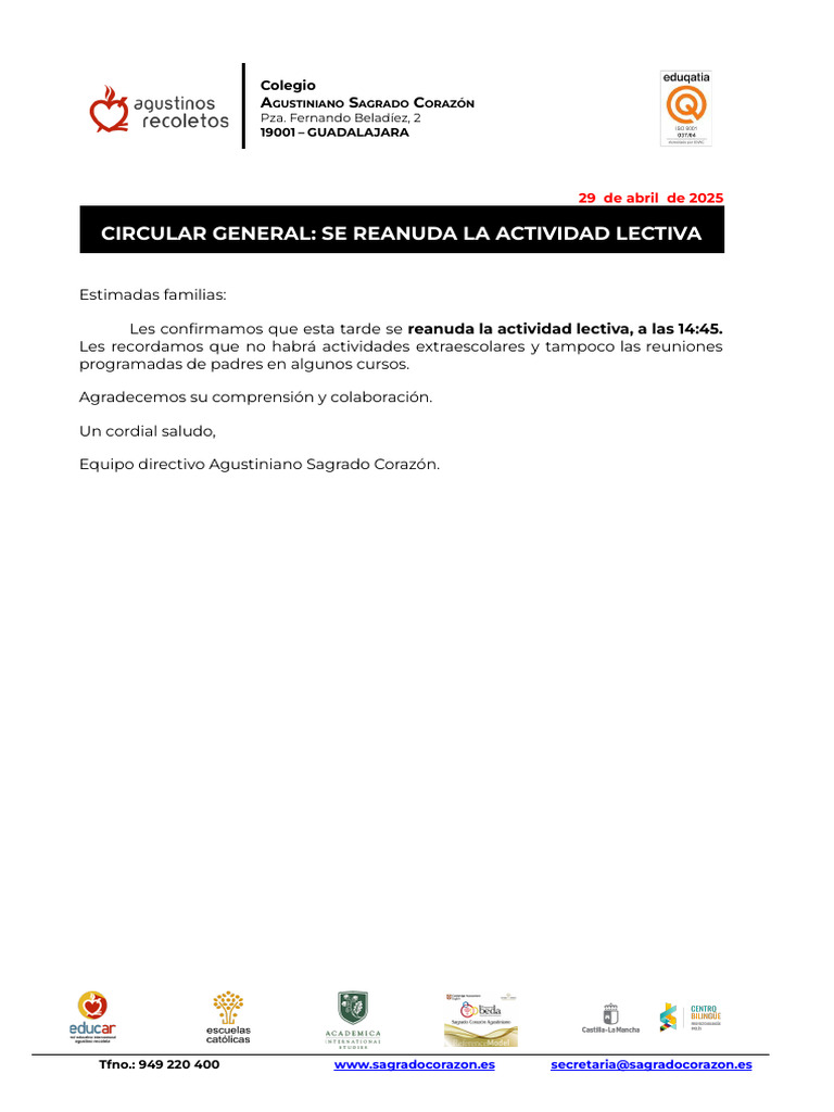 CIRCULAR GENERAL (29 de Abril.2) | PDF