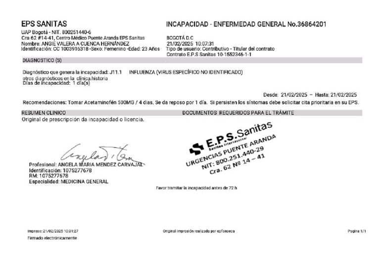 Eps Sanitas 2025-02-21 Angie Valeria Cuenca Hernández | PDF