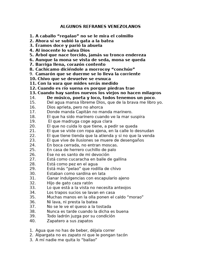 Refranes Populares Venezolanos | PDF