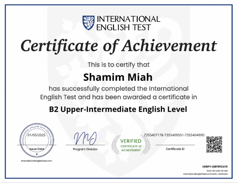 English Certificate B2 Upper Intermediate English Level Shamim Miah | PDF