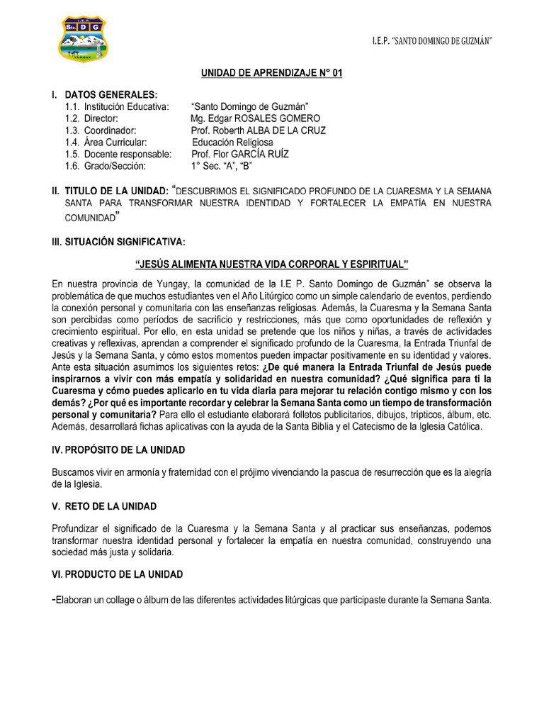 I Unidad 2025 1sec | PDF