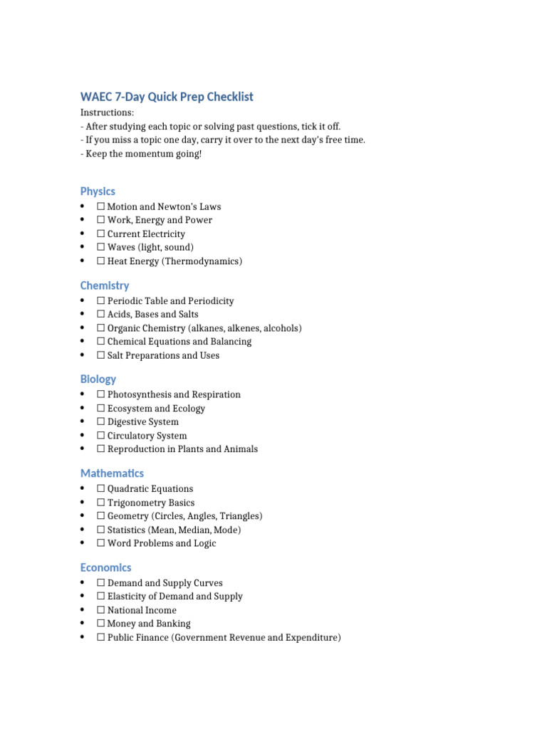 WAEC_7_Day_Prep_Checklist | PDF