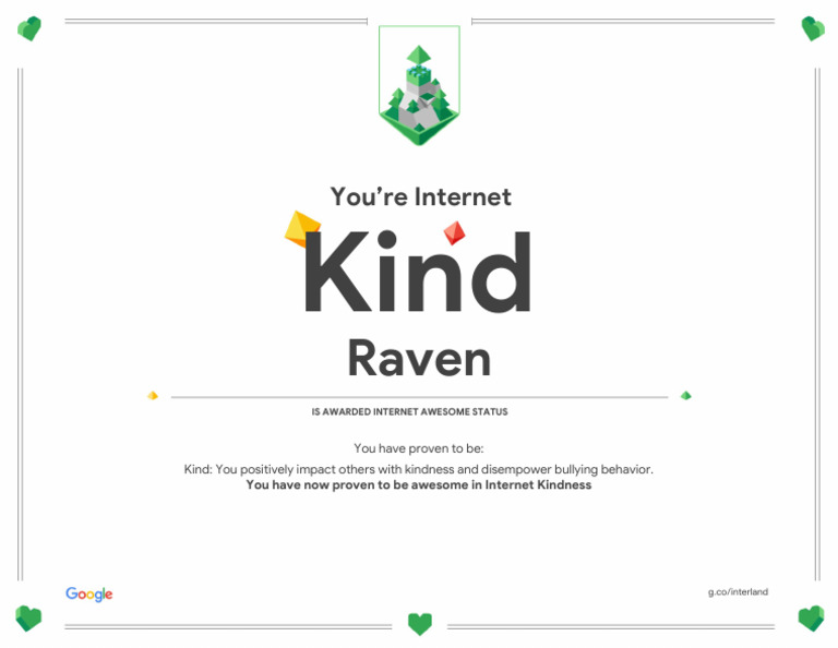 Google Interland Raven Certificate of Kindness | PDF