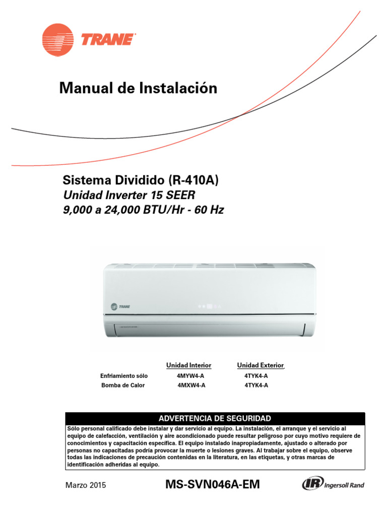 Manual de Instalacion Mini Split Seer 15 Ms-Svn046a-Em | PDF | Clorofluorocarbono | Refrigerante