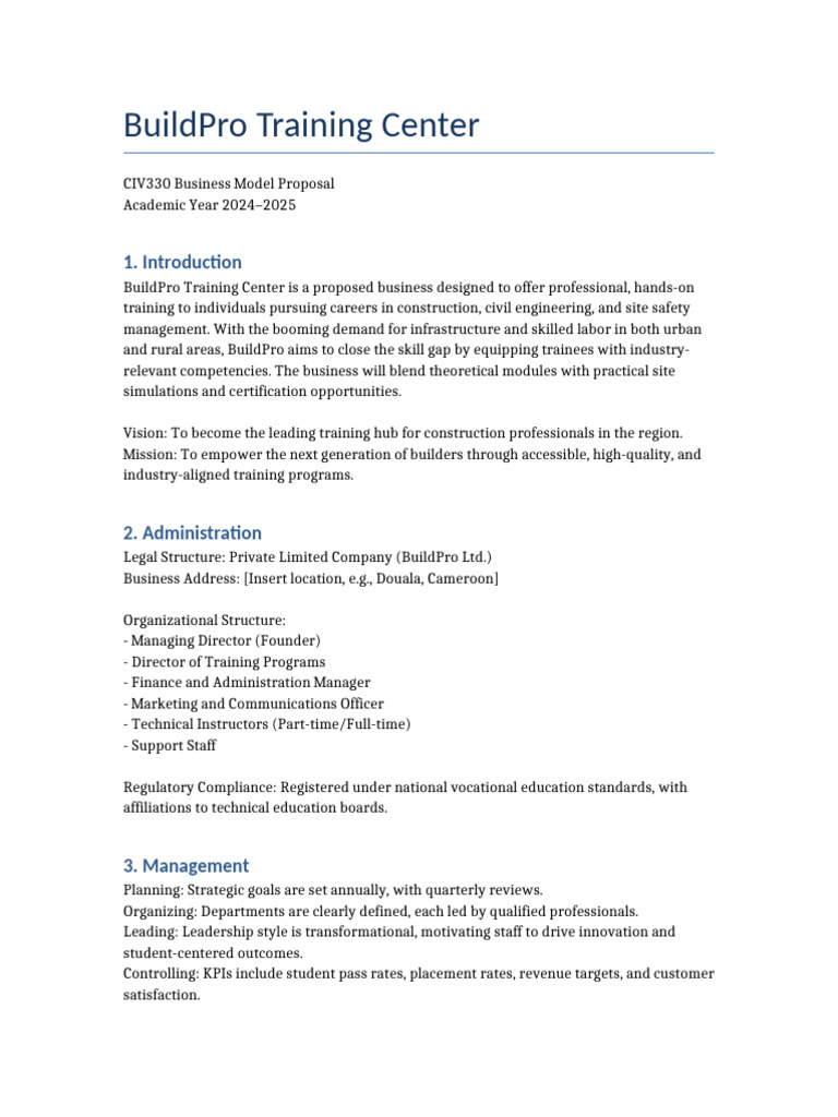 BuildPro Training Center Proposal | PDF | Vocational Education | Marketing