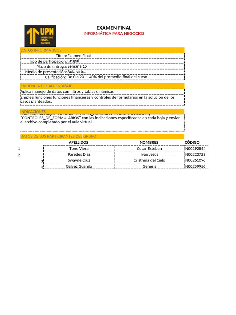 Examen Final Informatica Grupo 6 | PDF | Informática