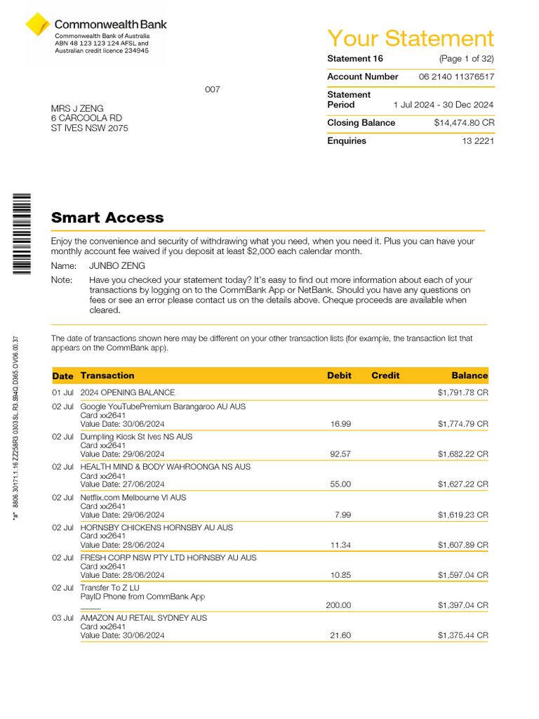 Statements 20241230 | PDF | Debits And Credits | Debit Card