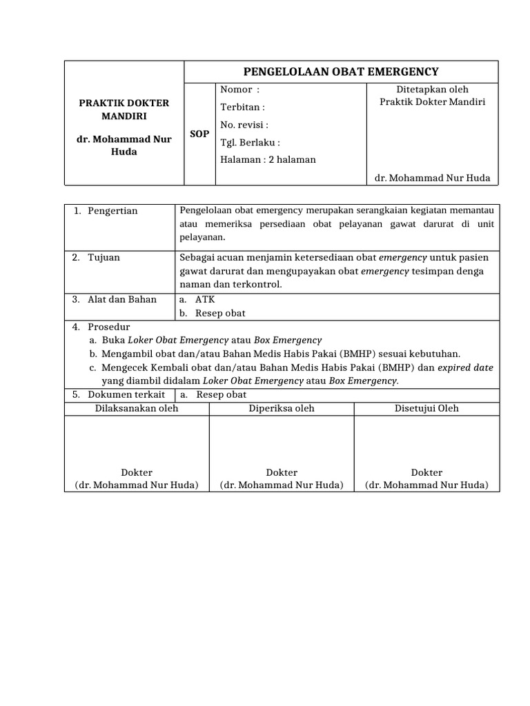 Sop Pengelolaan Obat Emergency Revisi | PDF