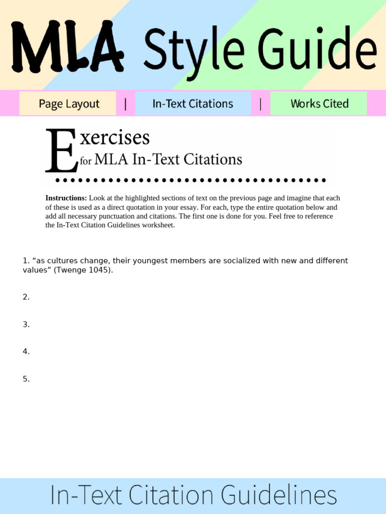 Practice Worksheet in Text Citations | PDF