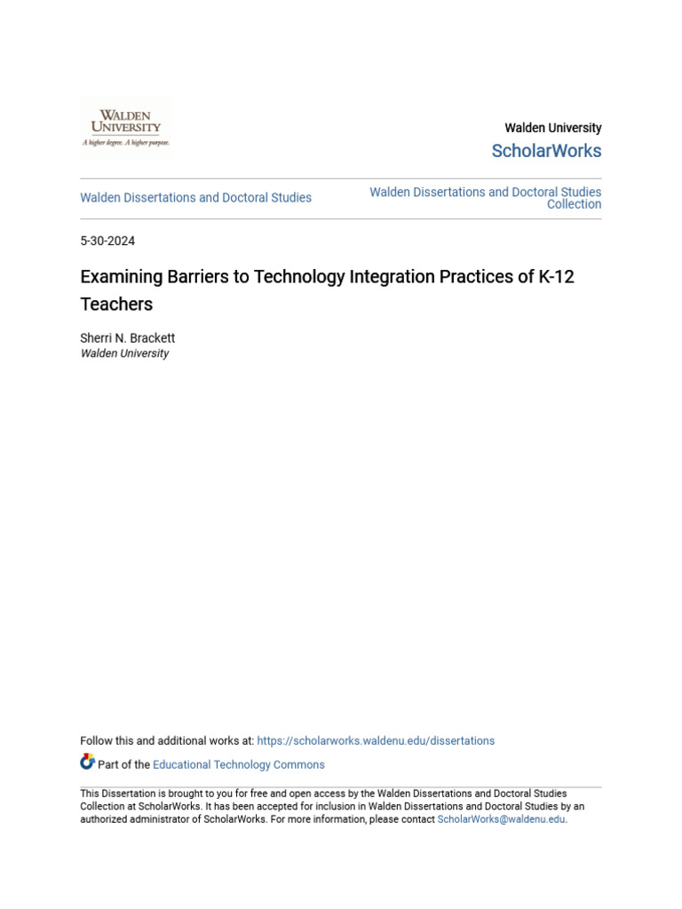 Examining Barriers To Technology Integration Practices of K-12 Te | PDF ...