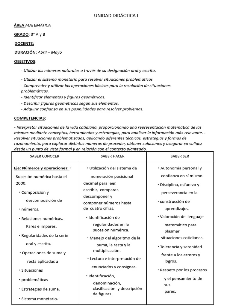 UNIDAD DID-CTICA MATEM-TICA.doc | PDF | Matemáticas | Geometría