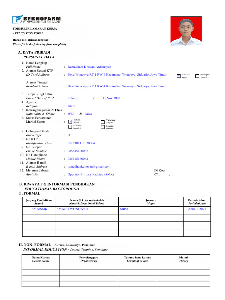 Formulir Lamaran Kerja Operator Packing | PDF