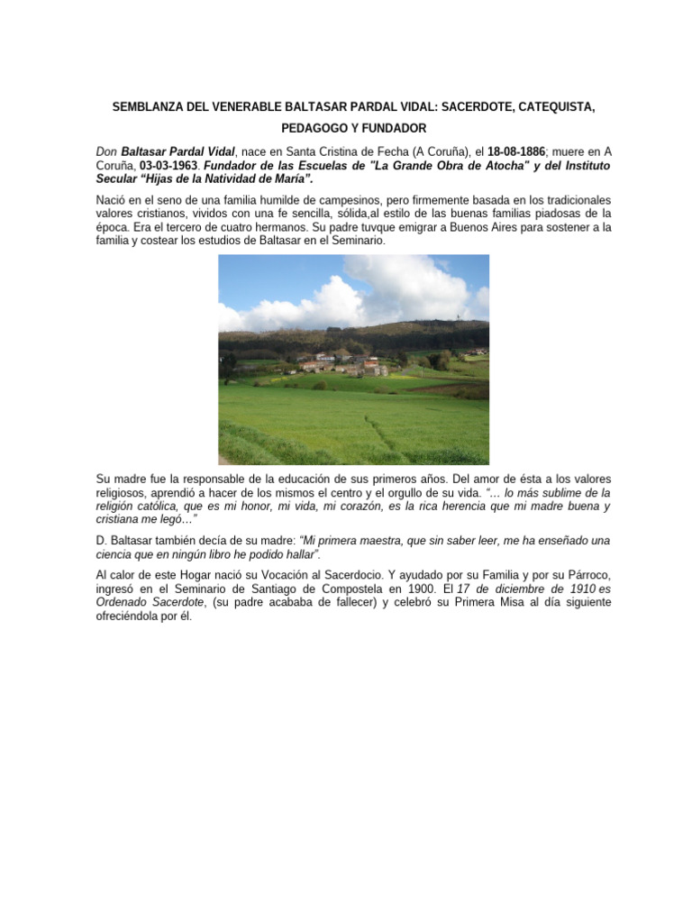 Semblanza Del Venerable Baltasar Pardal Vidal | PDF