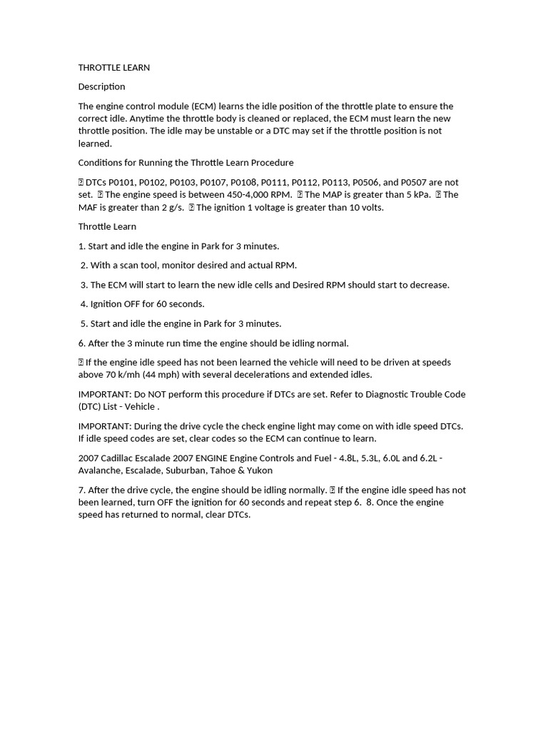 THROTTLE LEARN Automotriz | PDF