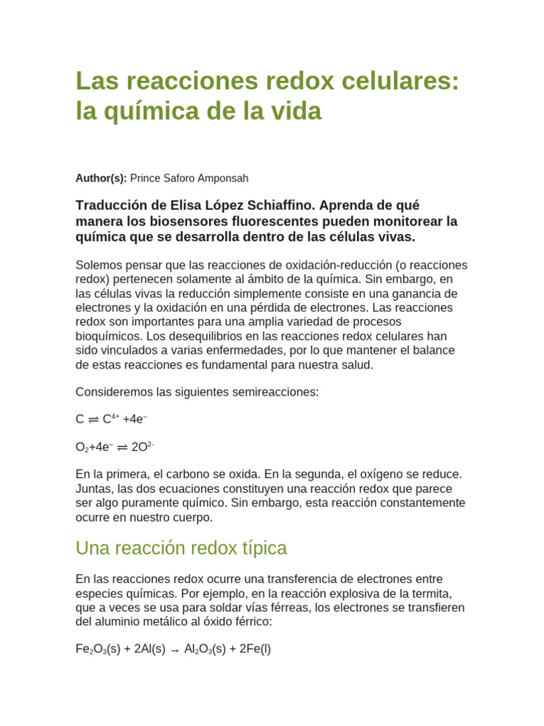 Las Reacciones Redox Celulares | PDF | Especies de oxígeno reactivas | Redox