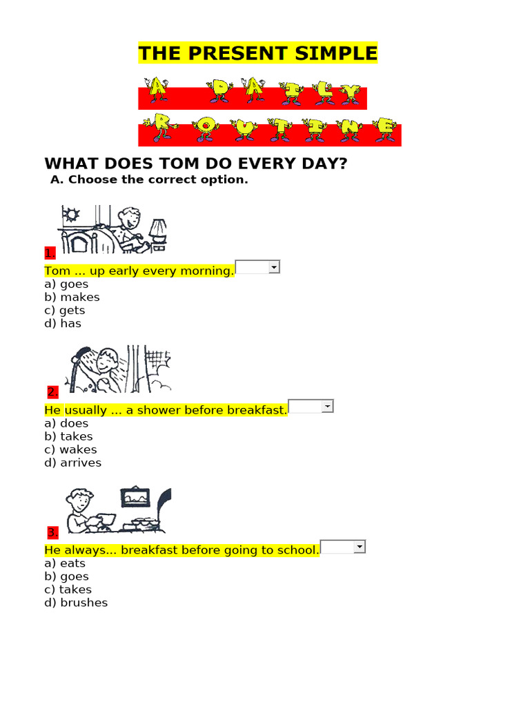 Simple Present - Excercises - Routine | PDF