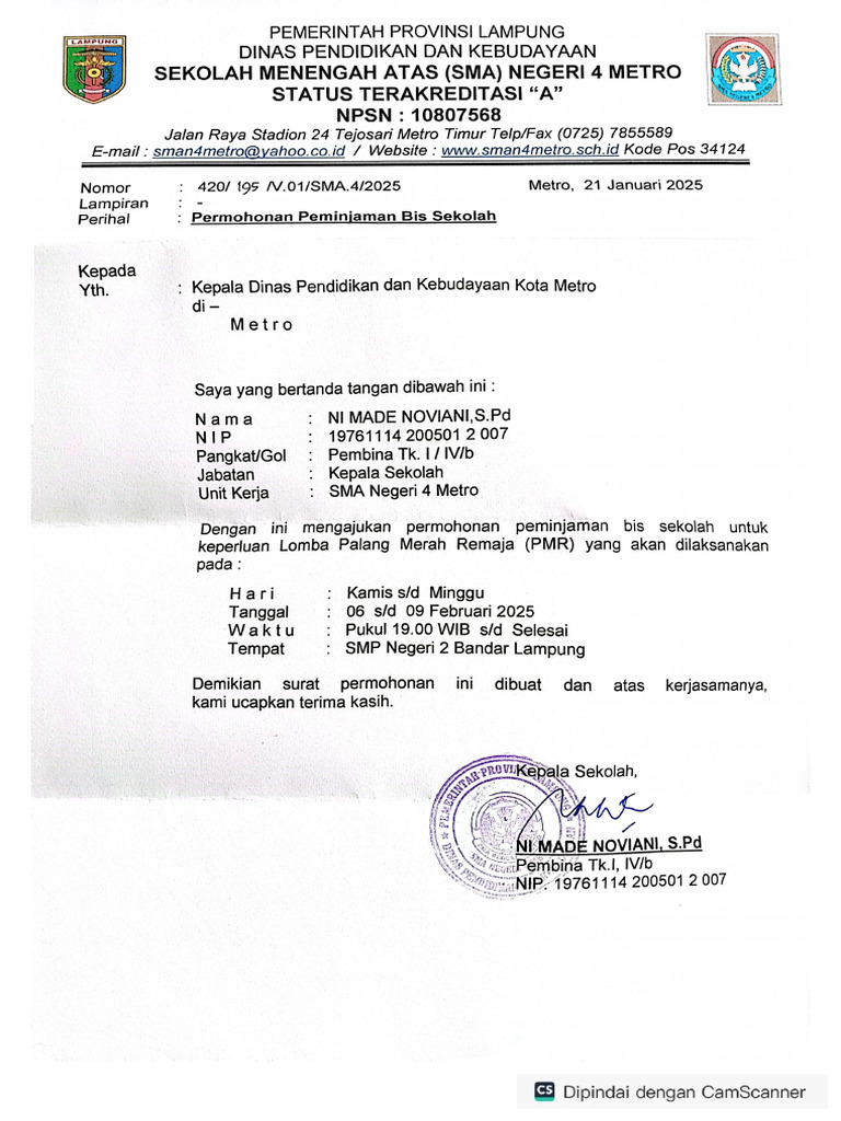 Surat Permohonan Izin Peminjaman Bis | PDF