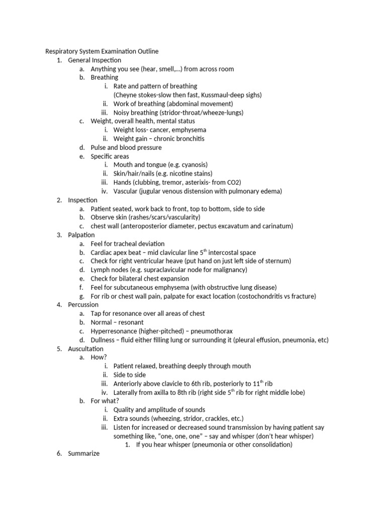 CSETC 2 Respiratory Examination Tutor Outline | PDF | Thorax | Lung