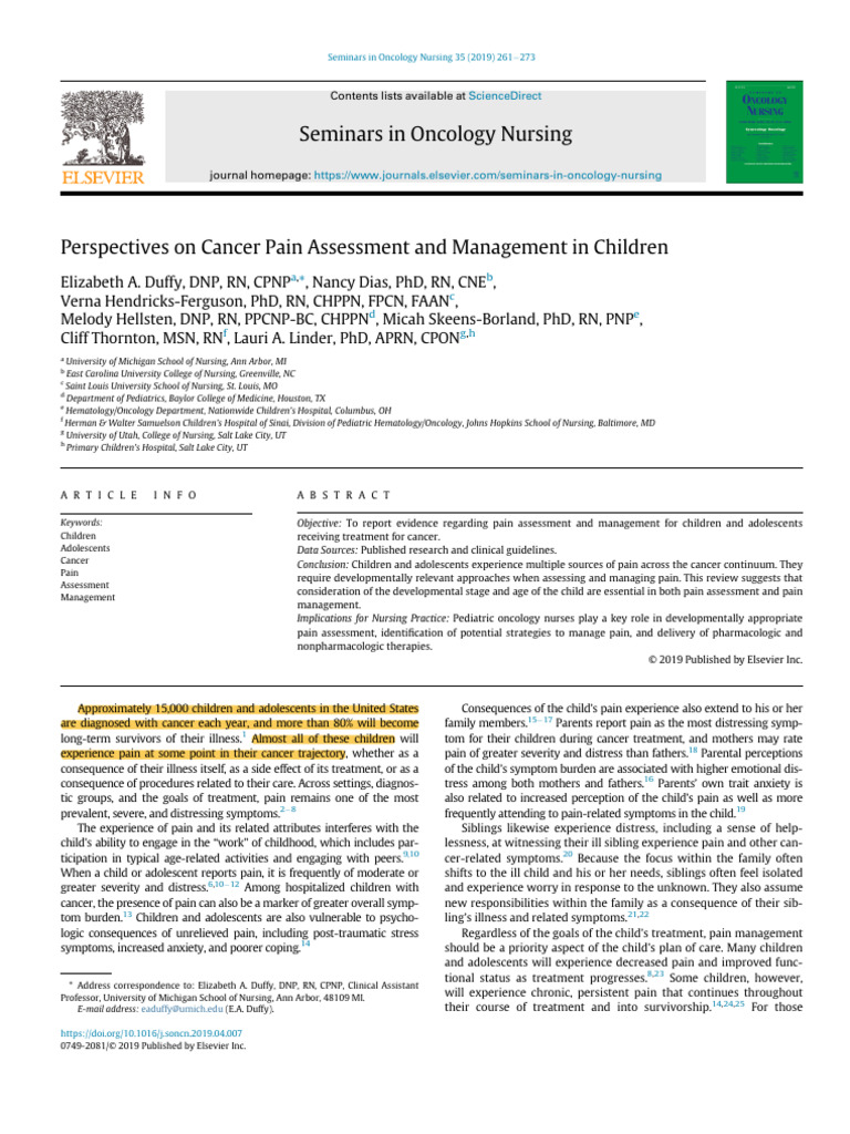 Perspectives On Cancer Pain Assessment and Management in Children | PDF ...