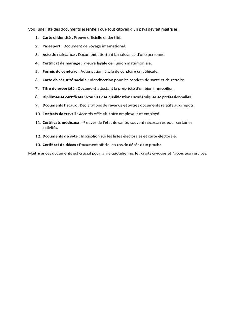 Documents essentiels pour chaque citoyen | PDF