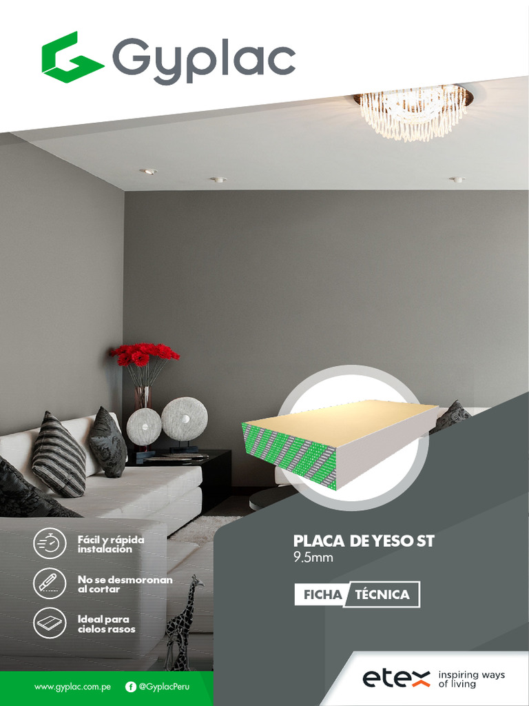 Placa de Yeso ST 9.5mm: Ficha Técnica | PDF | Yeso