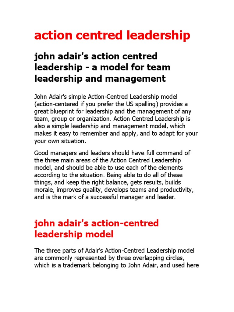 John Adair's Action-Centred Leadership | PDF | Leadership | Motivation