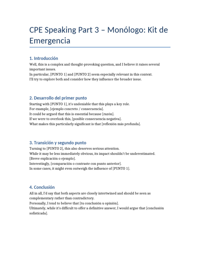 CPE Speaking Kit de Emergencia | PDF