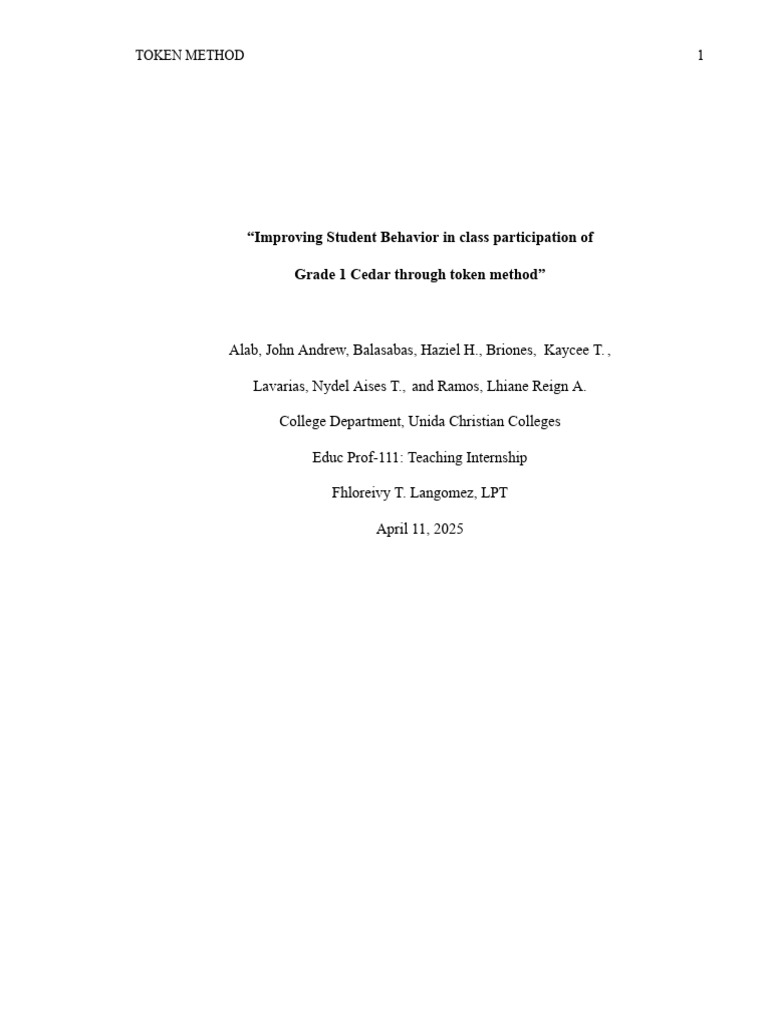 Improving Student Behavior in Class Participation of Grade 1 Cedar ...