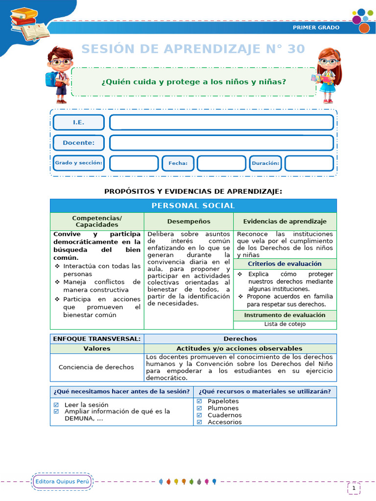 1.- Sesiones de aprendizaje - Semana 4 - UD IX - Editora Quipus Perú | PDF | Evaluación ...