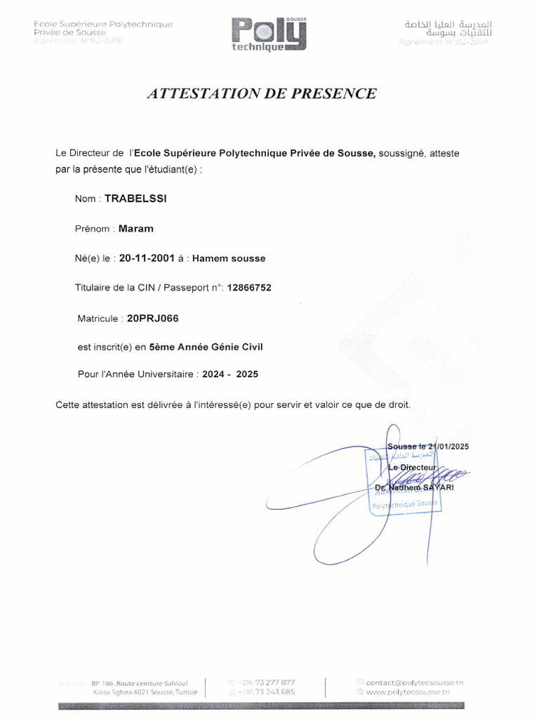 Attestation de Presence | PDF