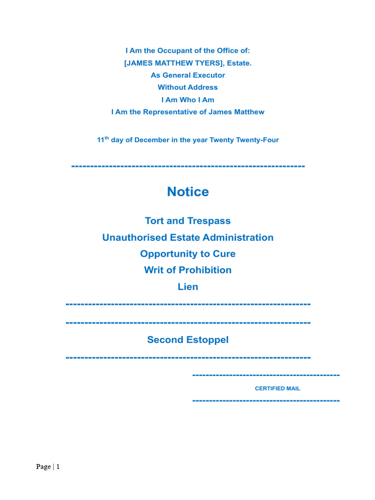 Estate Administration Estoppel Notice | PDF | Tort | Probate